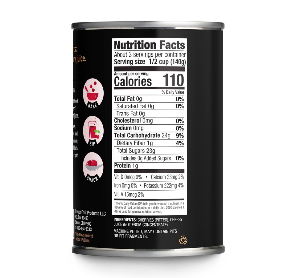 (2 pack) Fruit Dark Sweet Cherries in 100% Cherry Juice, No Sugar Added ...