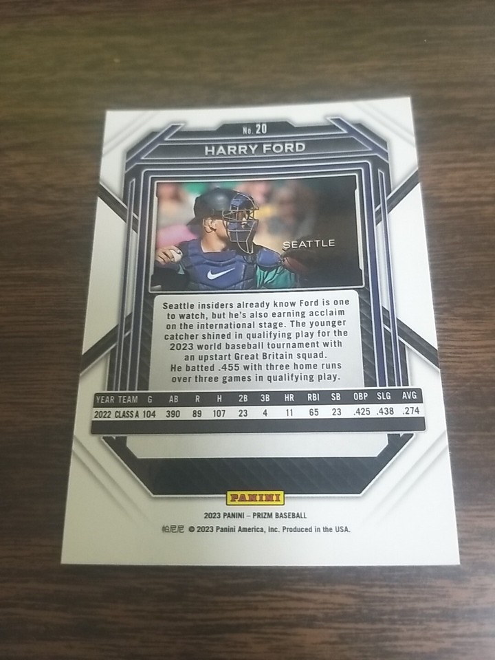 HARRY FORD 2023 PANINI PRIZM CARD #20 SEATTLE MARINERS (PROSPECT CHROME ...