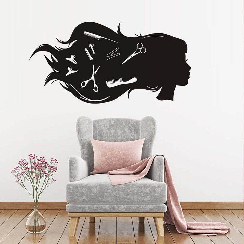 Beauty Salon Decor Wall Decals Hairdressing Sticker Self-adhesive | eBay UK