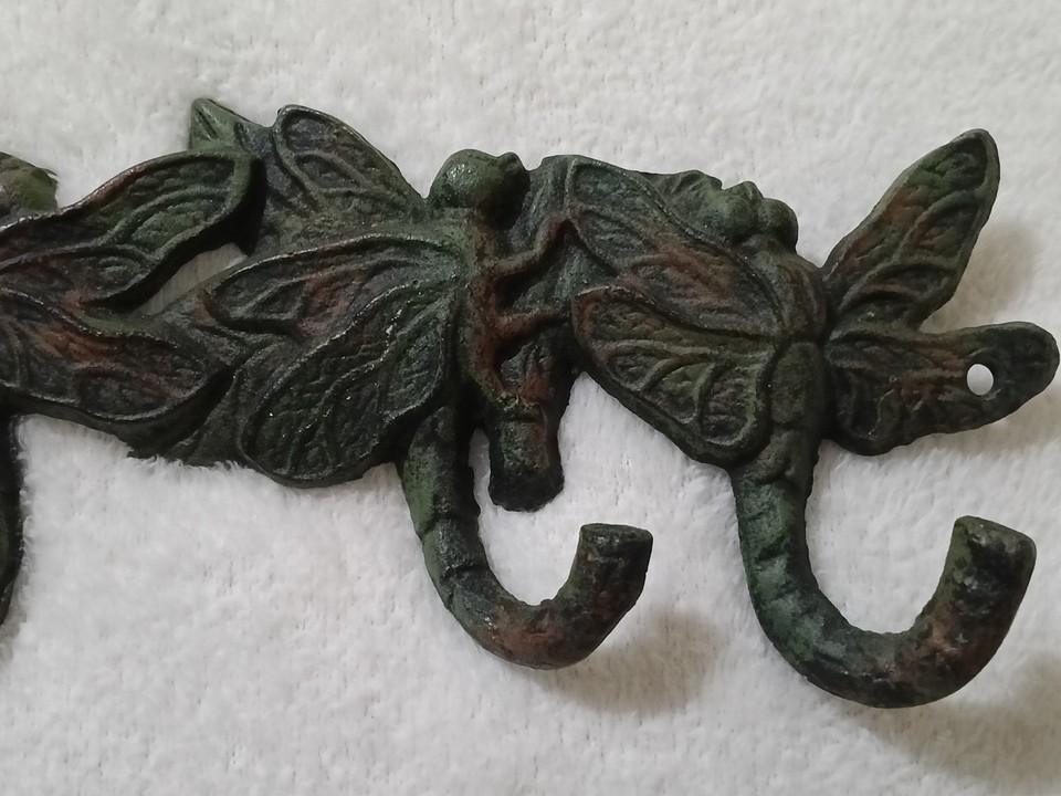 CAST IRON BROWN FINISH DRAGON FLY AND BUTTERFLY COAT HOOK (4 HOOKS ...