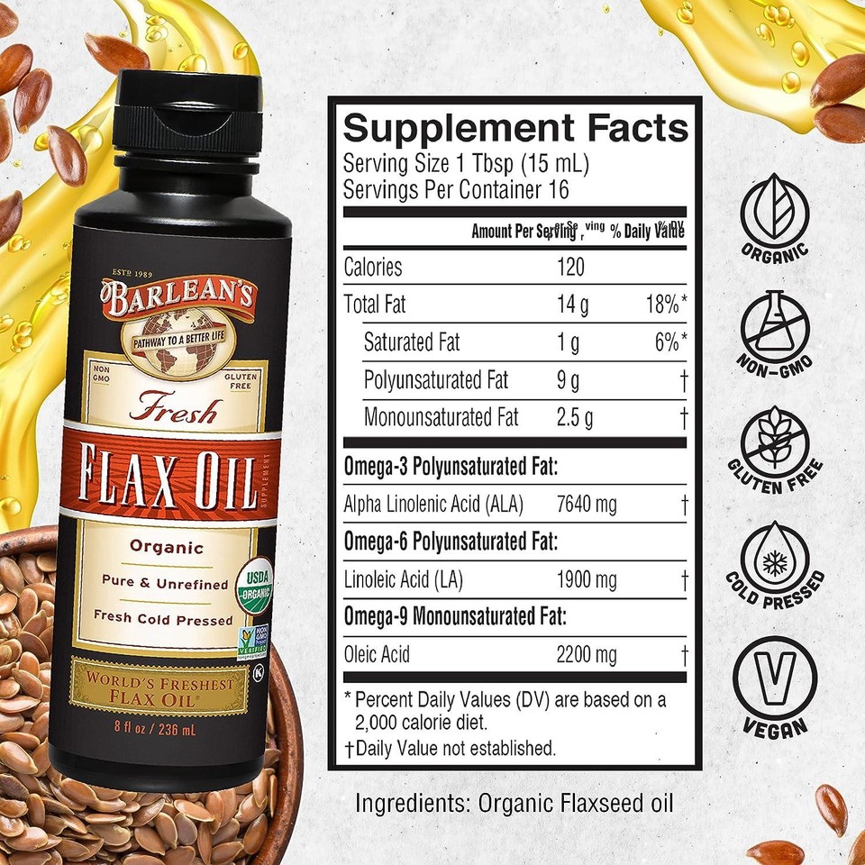Barlean's Organic Flaxseed Oil Liquid from Fresh Cold Pressed Flax ...