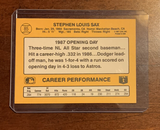 1987 Donruss Opening Day Box Set Steve Sax #85 | eBay