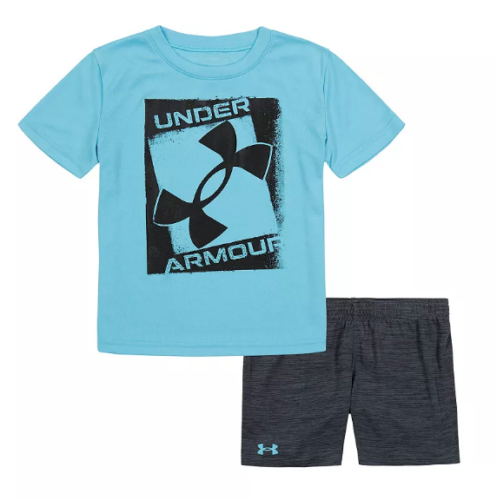 New Under Armour Boys Logo Shirt and Shorts Set, Blue / Gray, Size 4 ...