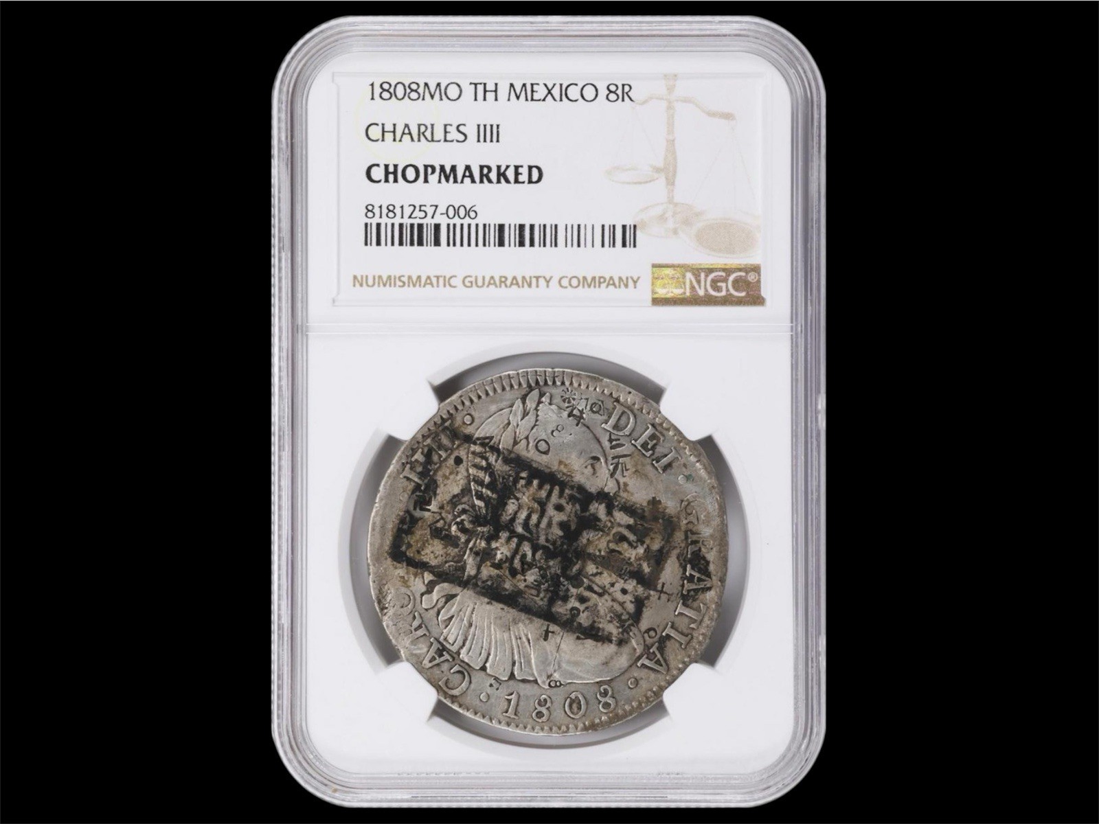 CHARLES III 1808 MO TH MEXICO 8 REALES WITH RARE CHINESE INK CHOP MARK ...