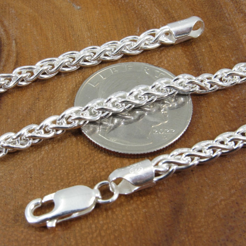 Solid 925 Sterling Silver Braided Wheat Chain Italian Spiga Necklace ...
