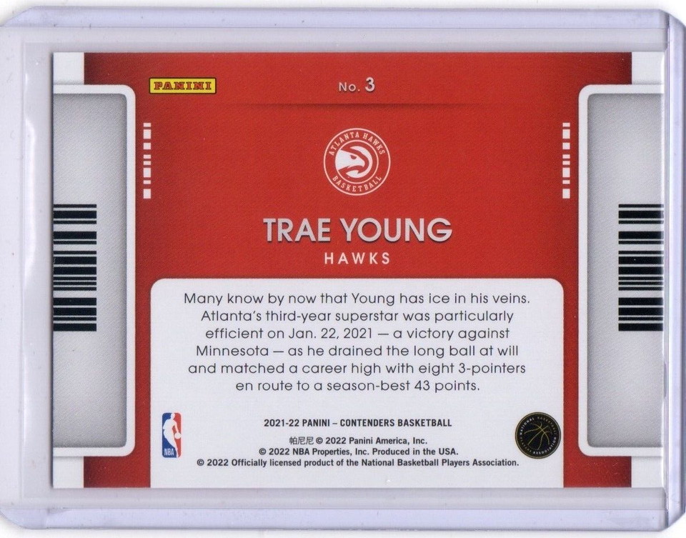 2021-22 Panini Contenders Trae Young Game Night Ticket #3 Atlanta Hawks ...