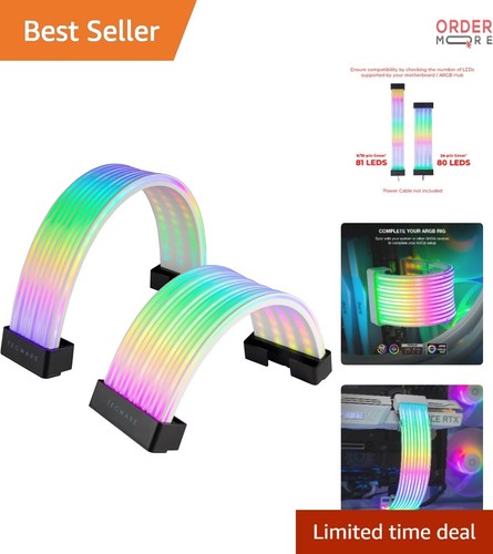 PSU Extension Cable Cover Kit Light Up ARGB LED Set for GPU Motherboard ...
