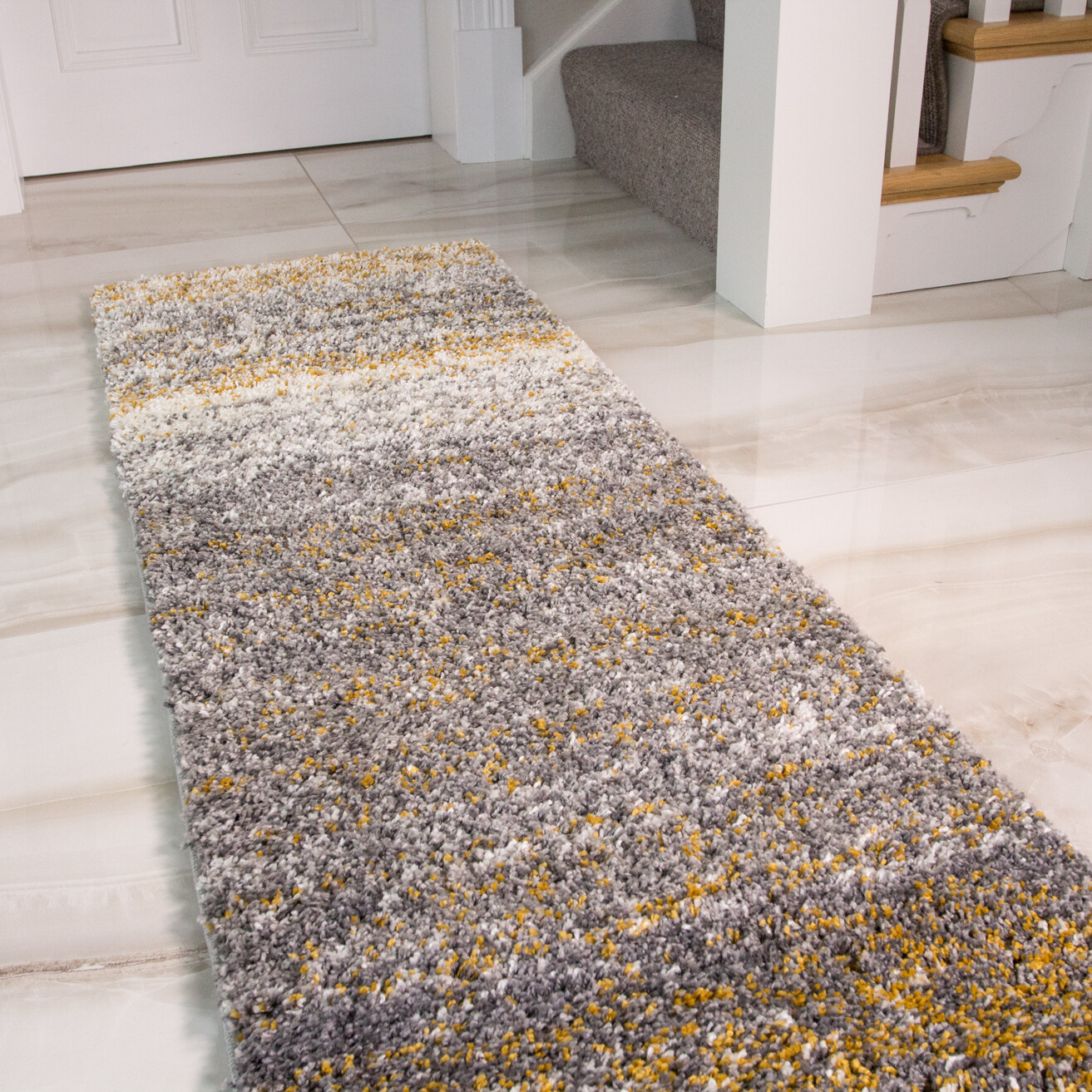 Modern Yellow Ochre Long Runner Rugs Soft Geometric Narrow Thin Hallway ...
