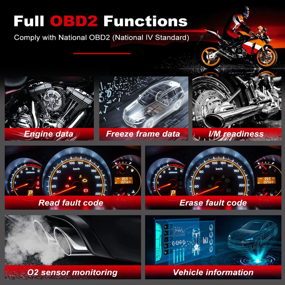 OBD2 Diagnostic Tool OBD2 Scanner for Motorcycle Full System Scan Code ...