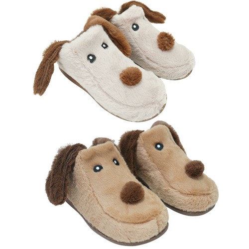 Ladies 3D Beagle Floppy Dog Faux Fur Slipper Fleece Lined Slip On Mid ...