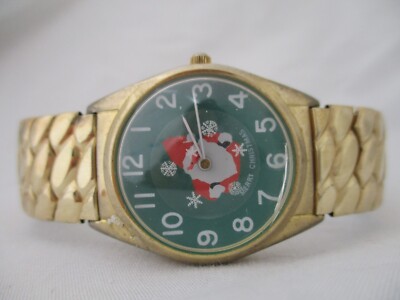 Christmas Santa Claus Milan Men's Gold Toned Stretch Band Analog Watch ...