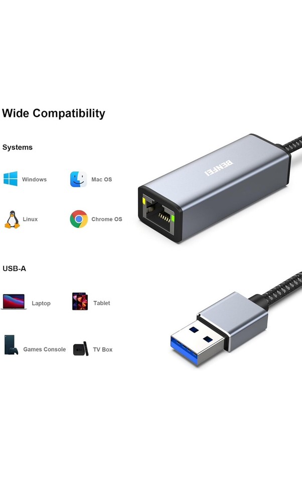 BENFEI Ethernet Adapter, USB 3.0 to RJ45 1000Mbps Gigabit LAN Adapter ...