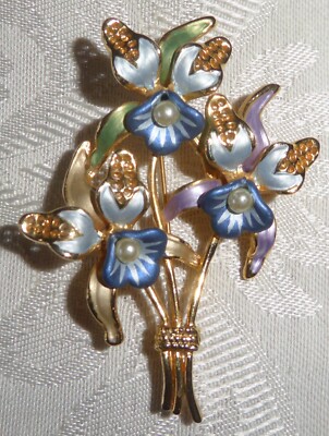 Vintage Blue Iris Enamel Brooch/Pin | eBay