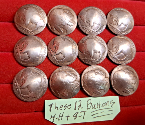 12 Genuine US Buffalo Indian Head Nickel Domed Shank Coin Buttons 3/4 ...