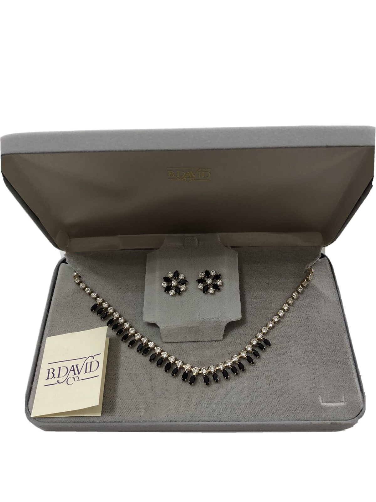 Vintage B. David Necklace and Earrings Black and Clear Rhinestones ...