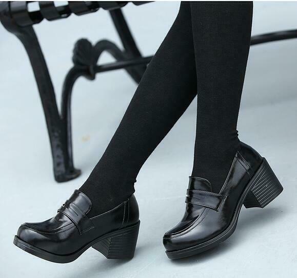 Womens Block Heels Shoes Japanese School Girls Slip On Brogue Oxfords ...
