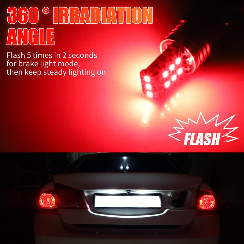 4PCS 1157 LED Red Strobe Flashing Blinking Brake Stop Tail Parking ...