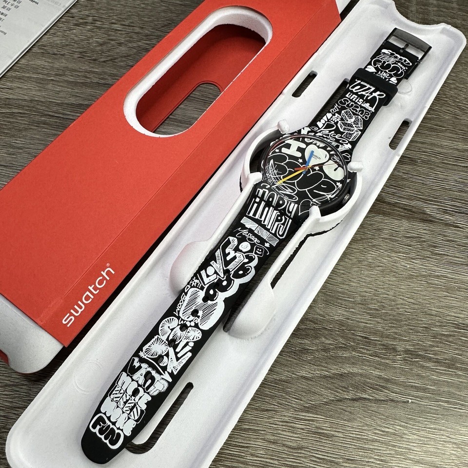 NEW LIMITED EDITION Swatch Originals LOVE WALL Graffiti 41mm Watch ...