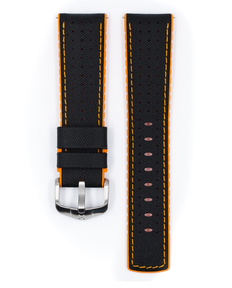 Hirsch Hybrid Silikon-Leder Uhrenarmband Modell Robby schwarz-orange 24 ...