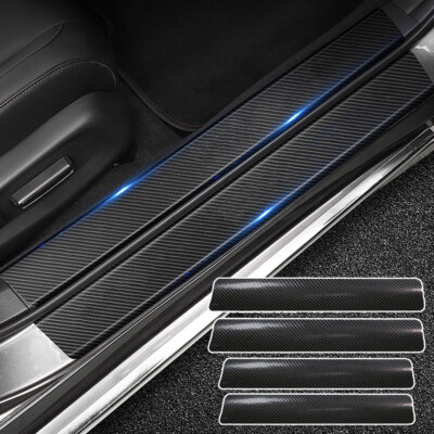 4x Car Scuff Plate Black Carbon Fiber Door Sill Cover Panel Step ...