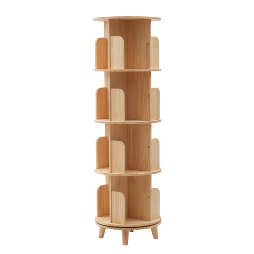 Rotating Wood Bookshelf Display 4 Tier Floor Standing Cylindrical ...