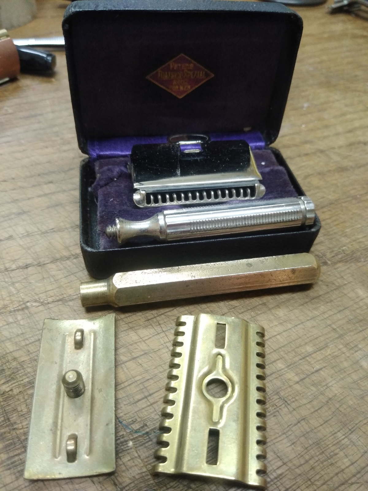 Vtg 2 Piece Razor Lot Gem Travel Razor w/Box Unbranded 3 Piece Brass ...