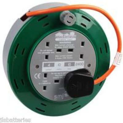 10m Extension Lead Reel 10A 10 Metre Heavy Duty 4 Sockets Way ORANGE ...
