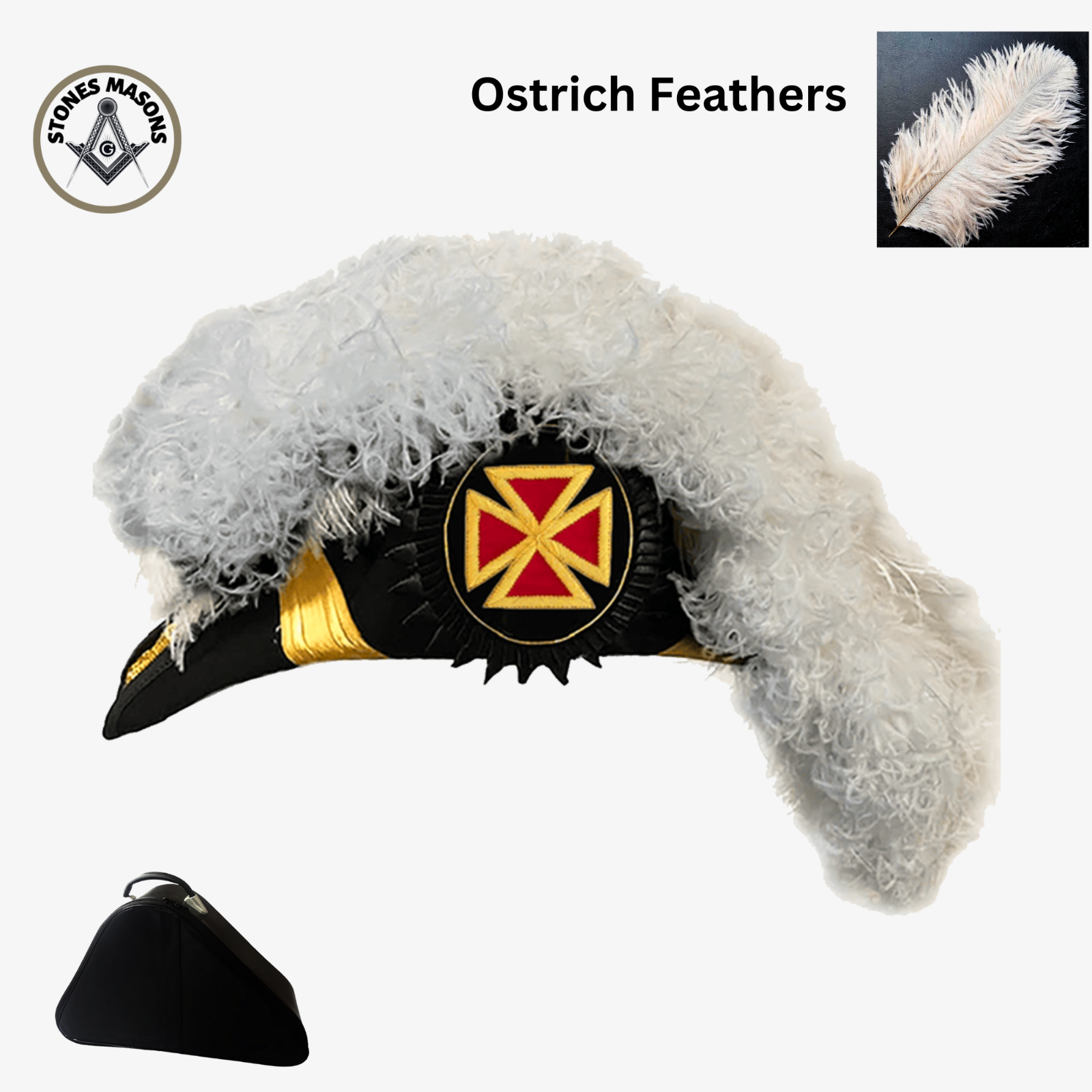 Grand Commander Knights Templar Chapeau, with Natural Ostrich Feathers ...