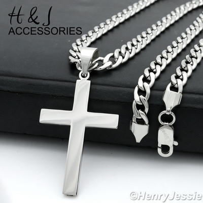18-40"Stainless Steel 6mm Silver Cuban Curb Chain Simple Plain Cross ...