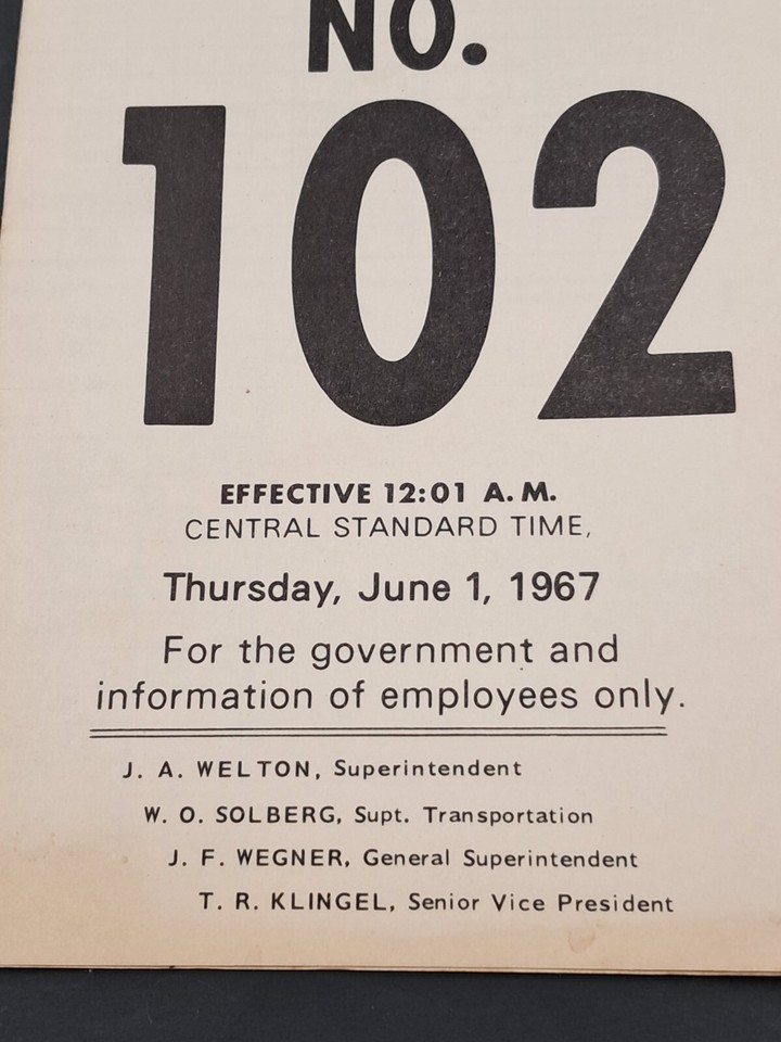 1967 Soo Line Railroad Company Employees & Government Time Table #102 ...