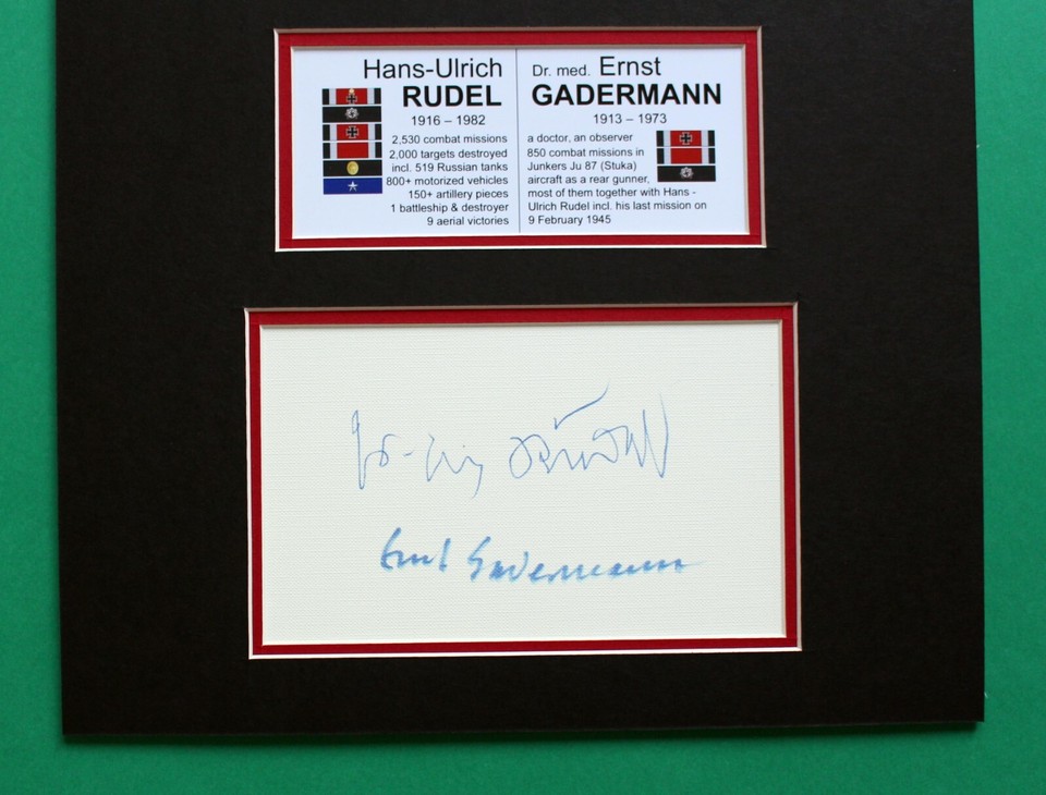 HANS-ULRICH RUDEL & ERNST GADERMANN AUTOGRAPHS artistic display Ju 87 ...