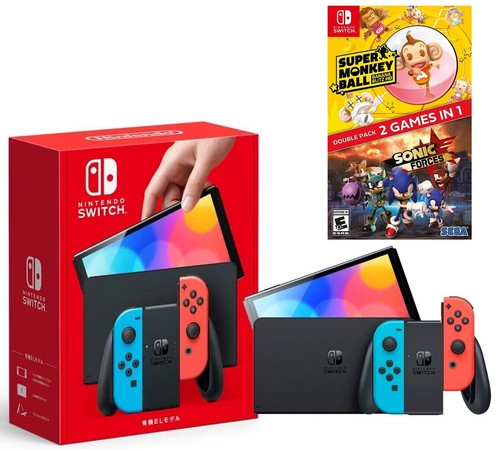 NEW Nintendo Switch OLED Console Neon Sonic Forces + Super Monkey Ball ...