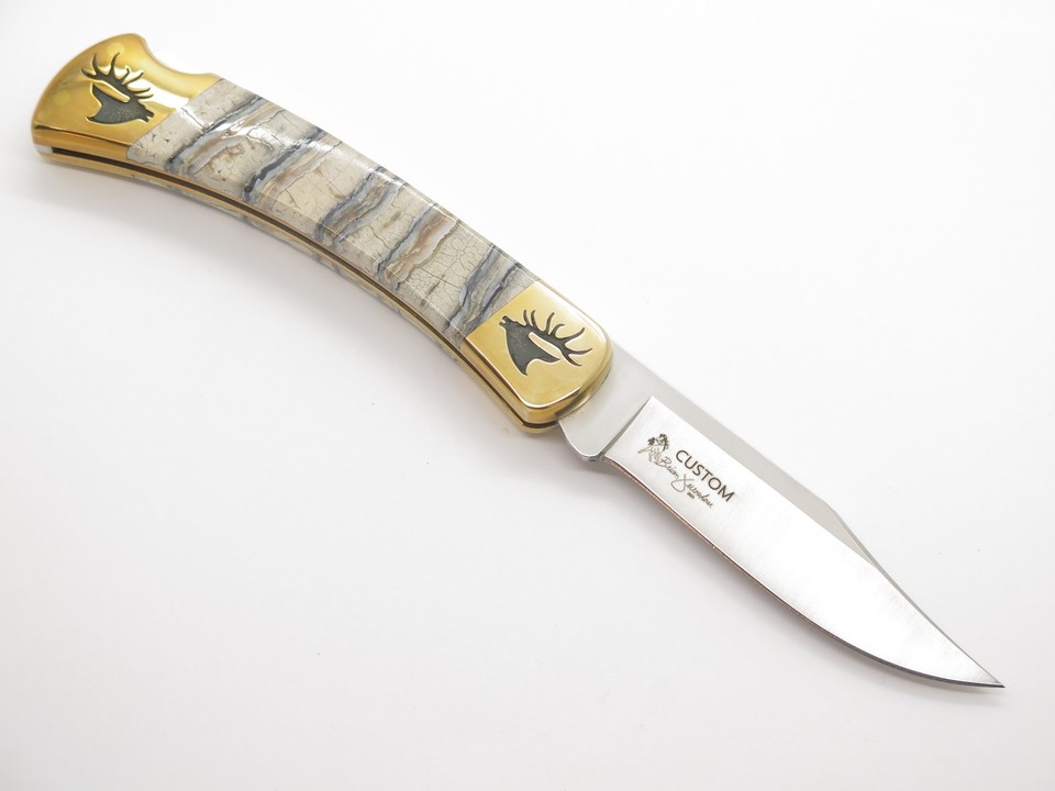 Custom Brian Yellowhorse Buck 110 Elk Scene Lockback Folding Hunter ...