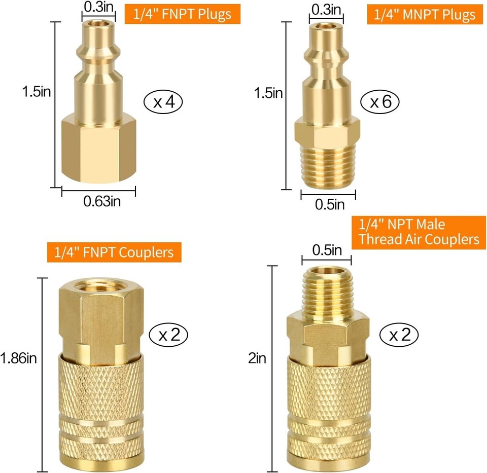 14 Pcs Air Compressor Fittings Set 1/4" NPT Quick Connect Air Coupler ...