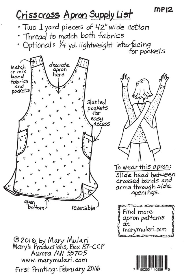 Crisscross Apron Pattern by Mary Mulan for Mary's Productions | eBay