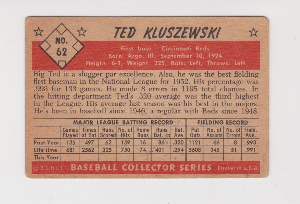 Ted Kluszewski 1953 BOWMAN REDS AUTO VG-EX | eBay