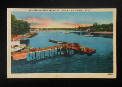 1945 Head of Onset Bay and Cottages Dock Boats Point Independence MA ...