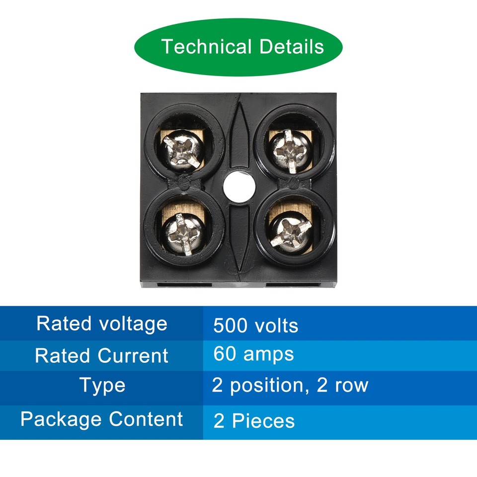 2 x Terminal Block 500V 60A Dual Row 2 Positions Screw Electric Barrier ...