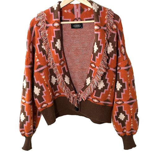 Cider Aztec Fringe Tassel Cardigan Sweater Size Medium Boho ...
