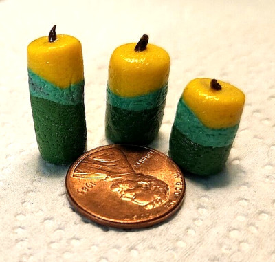 3 Clay Decorative Tri-Color Candles (Dollhouse, Crafts, Custom ...