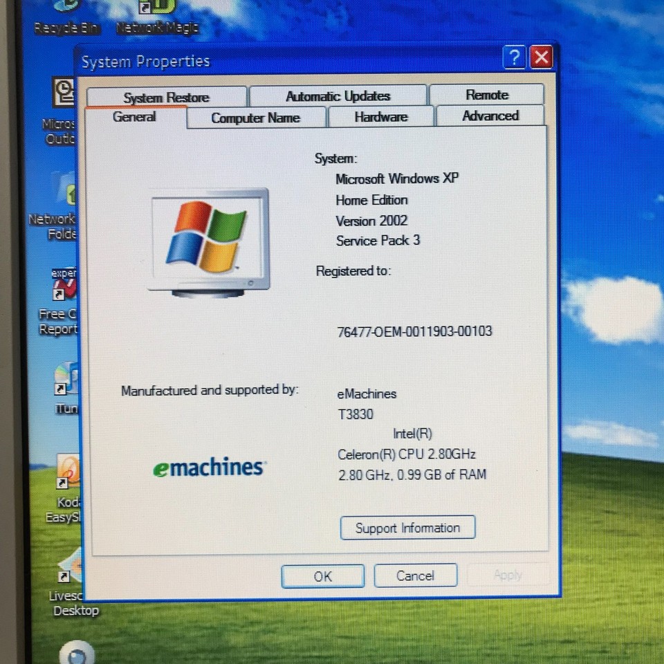 eMachines T3830 PC for Retro Gaming Celeron 2.80GHz 1GB RAM (Windows XP ...