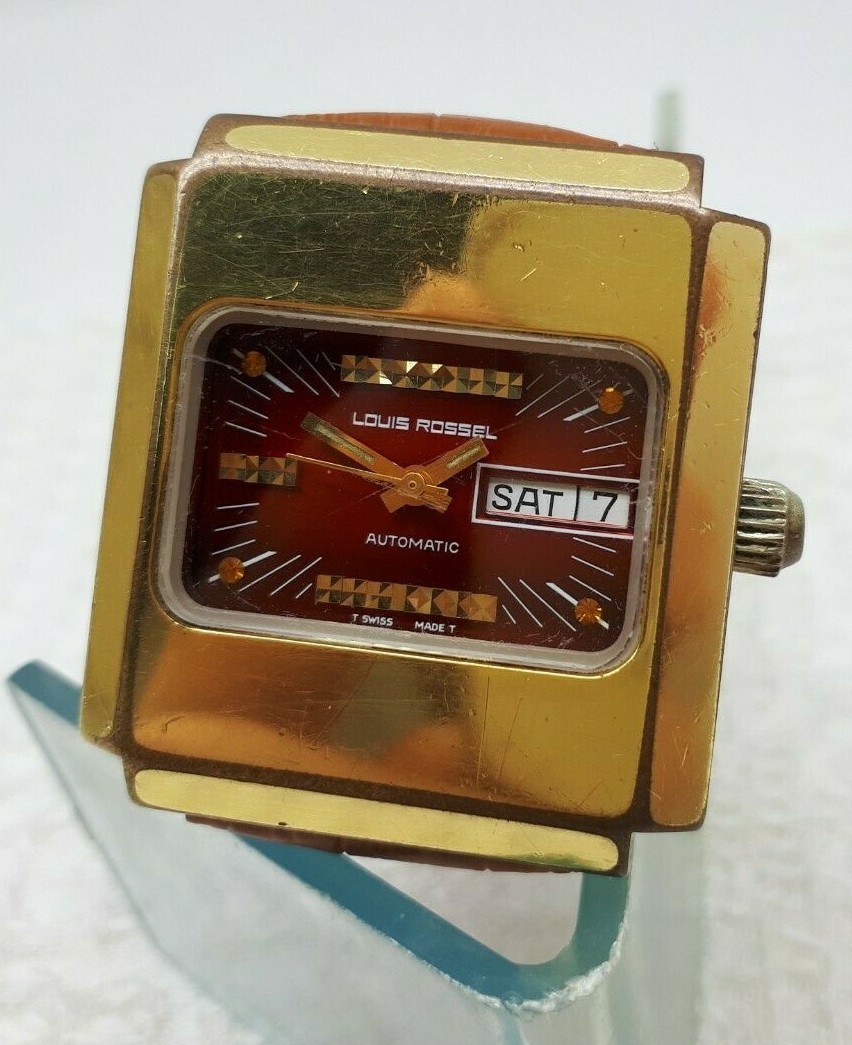 VINTAGE LOUIS ROSSEL RED SHINE DIAL AUTOMATIC WRIST WATCH MEN’S XRARE ...