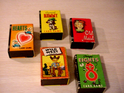 VINTAGE 1950'S 5 MINI CARD GAMES, WILD WEST,OLD MAID, HEARTS,RUMMY ...