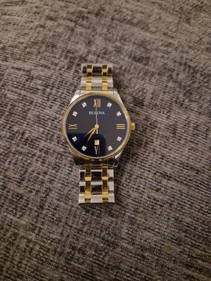 Bulova Men's Classic Two Tone Blue Dial 40mm Stainless Steel Watch ...