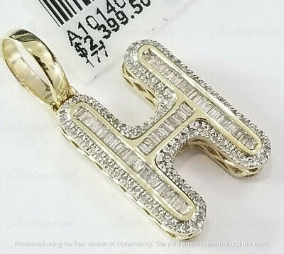 3Ct Lab Created Diamond Initial Alphabet Letter H Pendant 14K Yellow ...