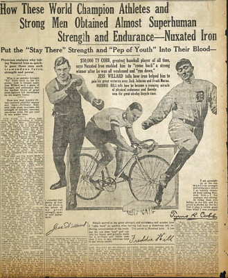 1916 Newspaper Page - Nuxated Iron Ad - Ty Cobb, Jess Willard & Freddie ...