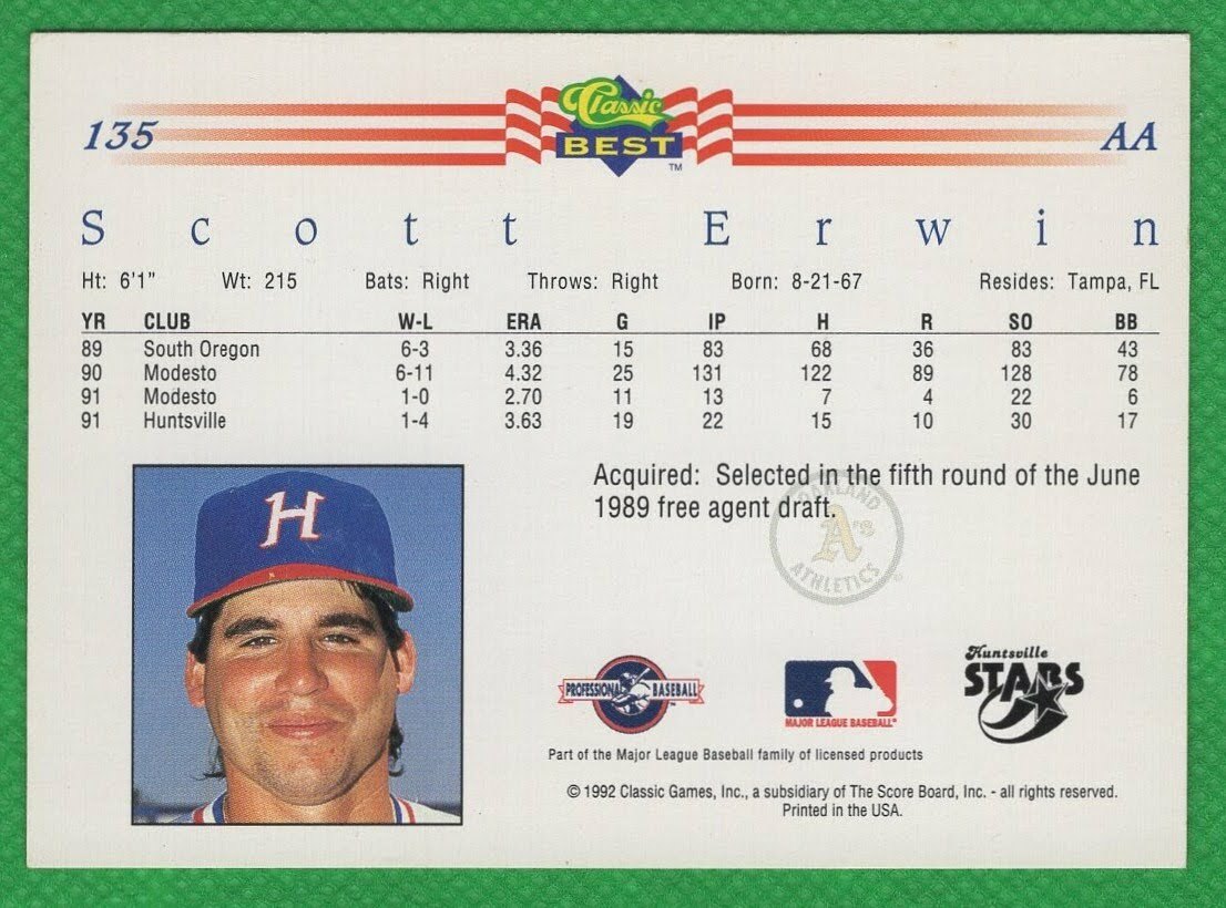 Scott Erwin - 1992 Classic Best #135 - Huntsville Stars Baseball Card ...