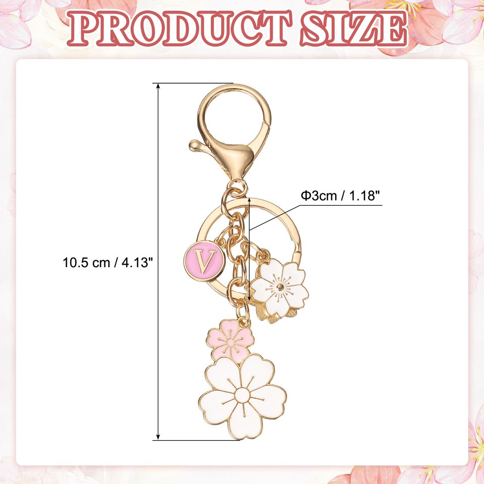 Initial Keychain Flower Charm Letter-V Key Chain Cute Cherry Blossom ...