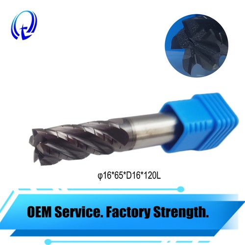 Carbide End Mill 16mm 4-Flute, Chip Breaker, 48° High Helix, HRC65 CNC ...