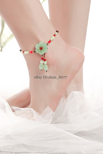 Jade Flower Anklets for Women Gemstone Green Charms Gifts Natural Jewelry Stone | eBay